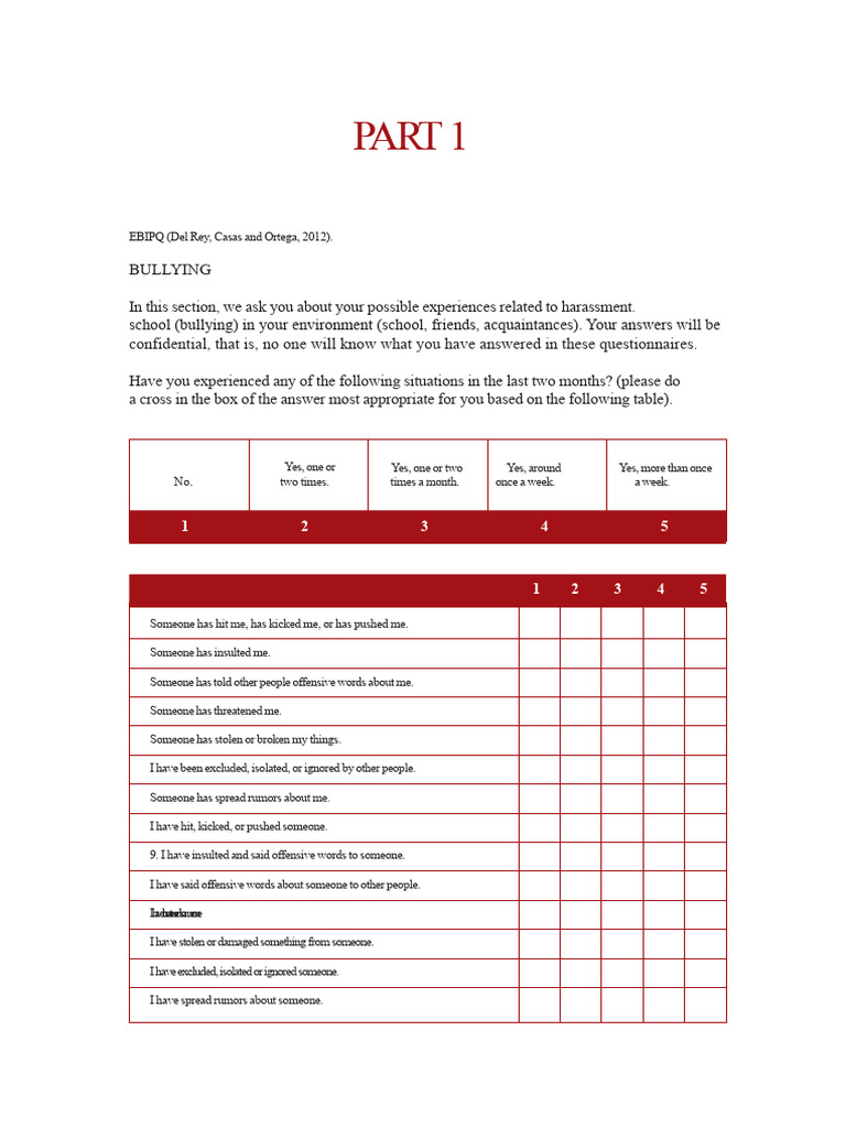 Bullying Questionnaire EBIPQ | PDF | Cyberbullying | Bullying