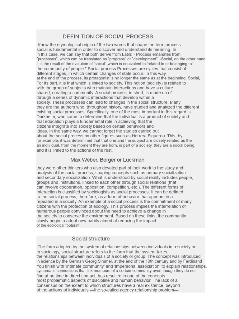 Definition of Social Process | PDF | Sociology | Social Structure