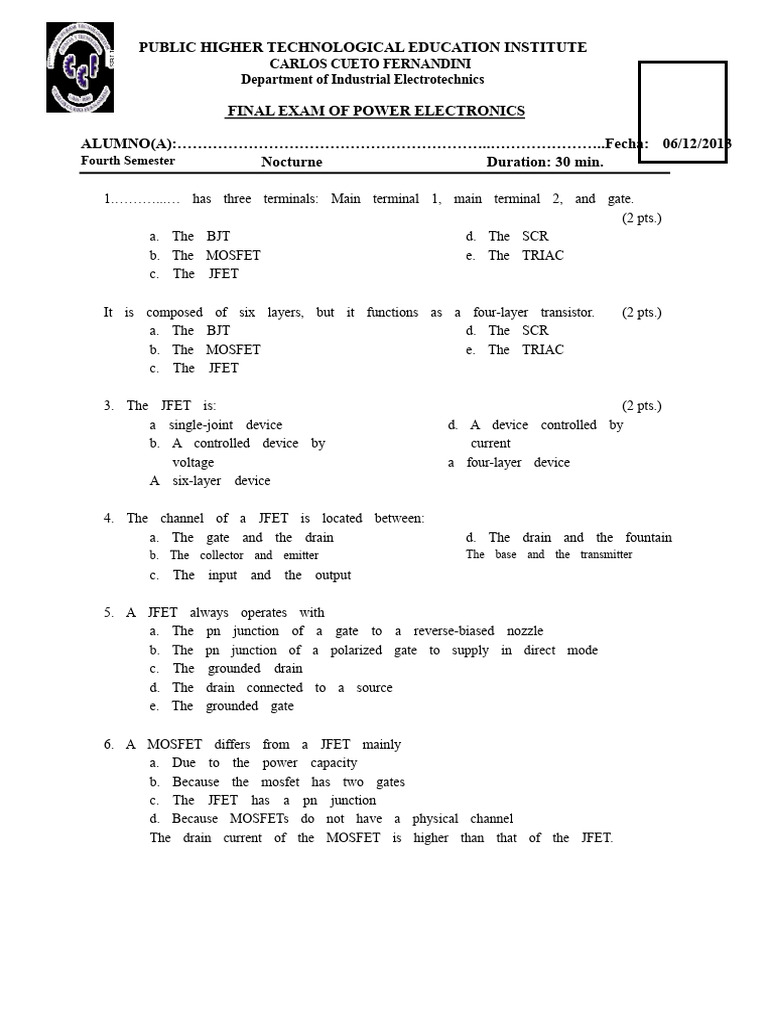 Power Electronics Exam | PDF | Field Effect Transistor | Mosfet
