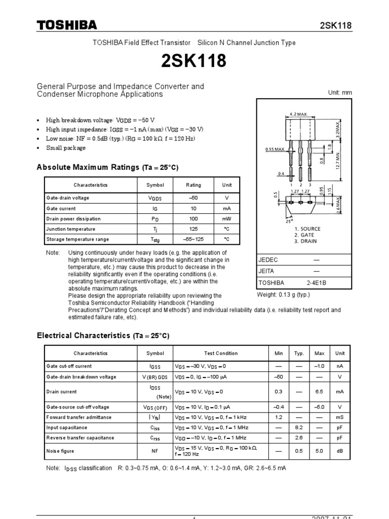 K118 FET Datasheet | PDF | Field Effect Transistor | Reliability ...