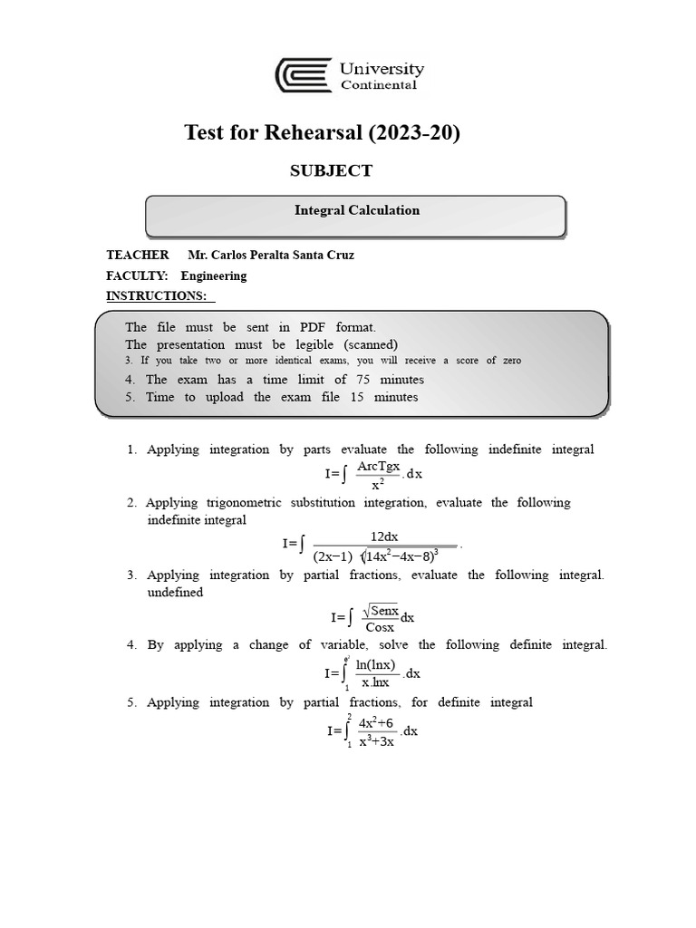 Essay exam - Integral calculus | PDF