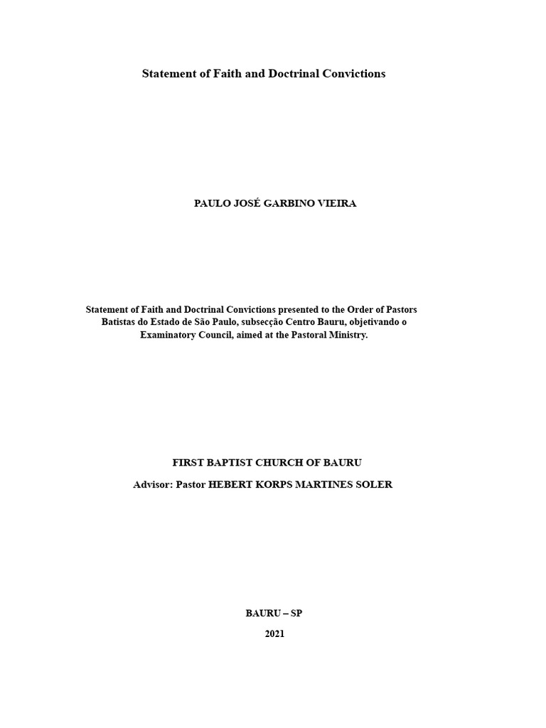 Declaration of Faith and Doctrinal Convictions For The Council - 2021 ...