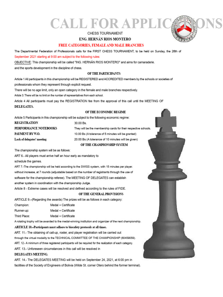 First Chess Tournament Registration | PDF