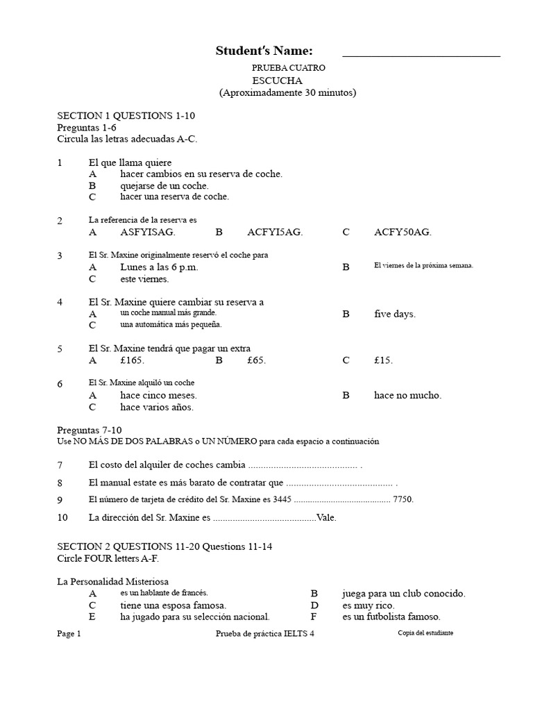 PRUEBA 4 Estudiante (Maestro en Libro IELTS Testbuilder) | PDF | Suelo ...
