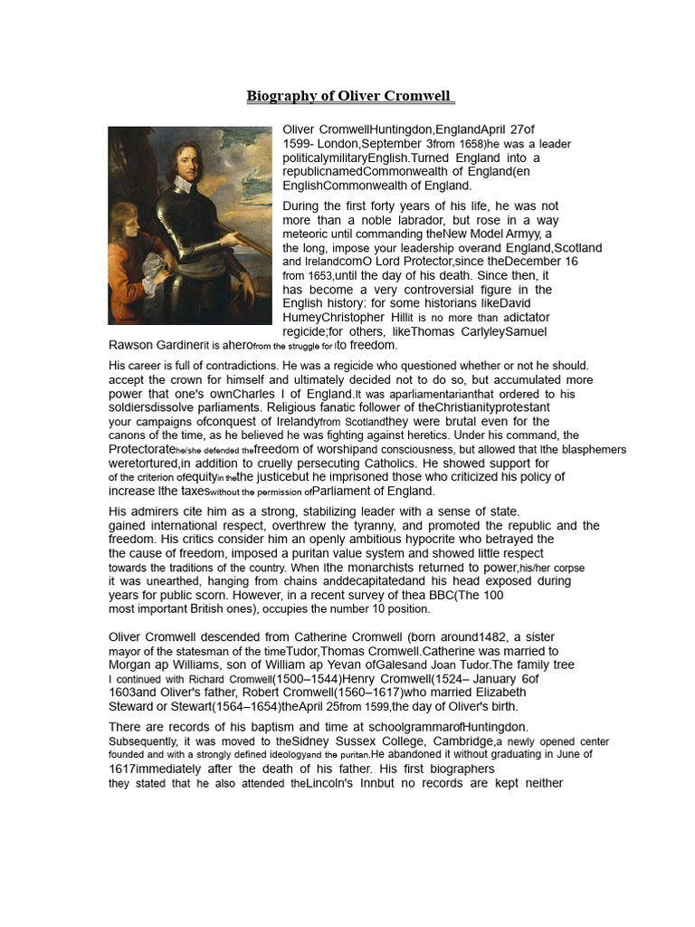 Biography of Oliver Cromwell | PDF | Oliver Cromwell