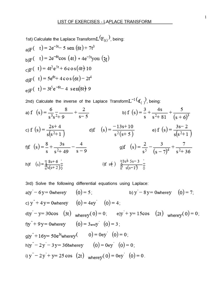 Solved Exercises of Fourier Series and Laplace Transform | PDF ...