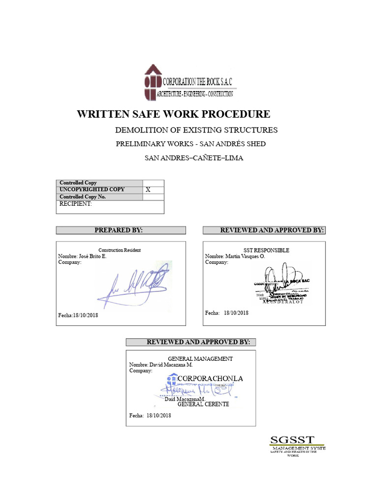 Safe Work Procedure For Demolition of Structures | PDF | Demolition ...