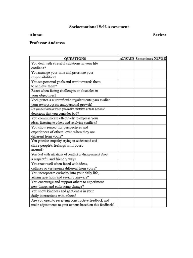 Socioemotional Self-Assessment | PDF