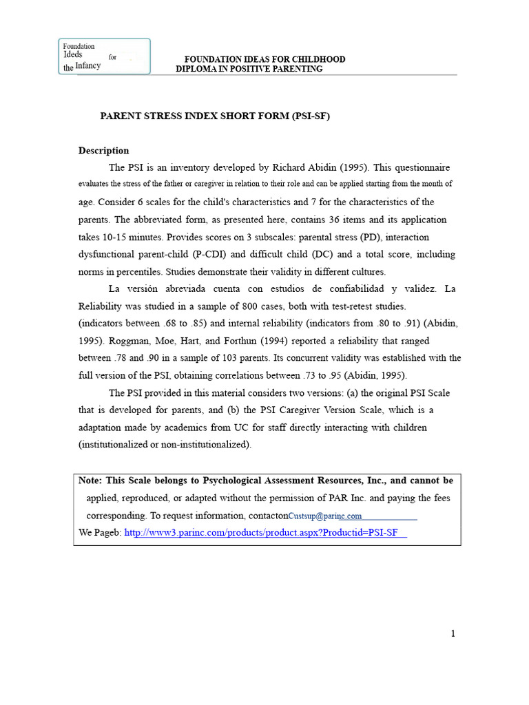 PSI Manual (2) | PDF | Validity (Statistics) | Stress (Biology)