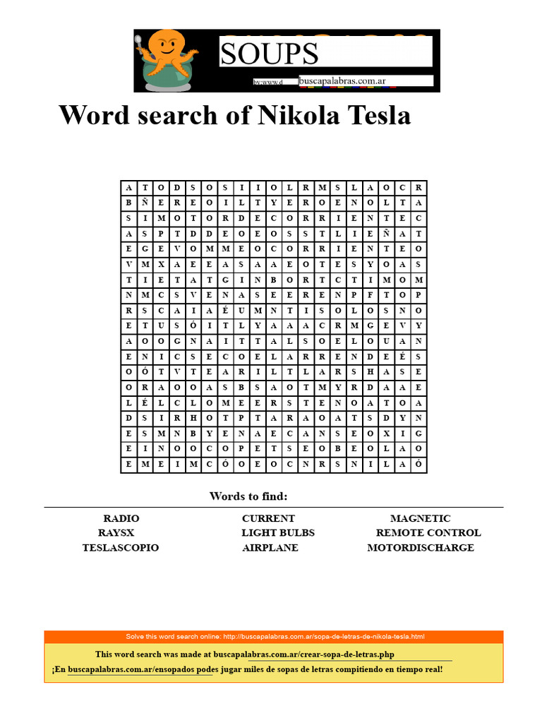 Word Search of Nikola Tesla | PDF