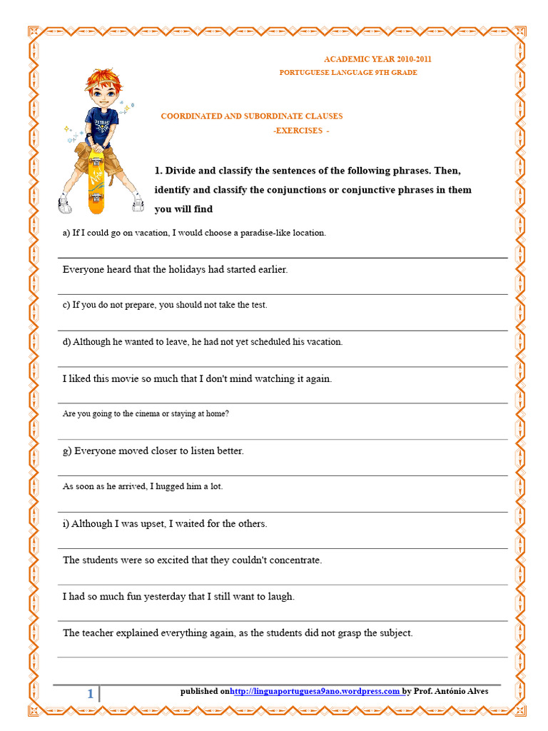 Coordinated and Subordinated Sentences - Exercises II (Blog9 10-11 ...