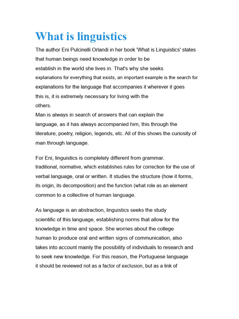 ENI What Is Linguistics - Summary | PDF | Linguistics | Communication