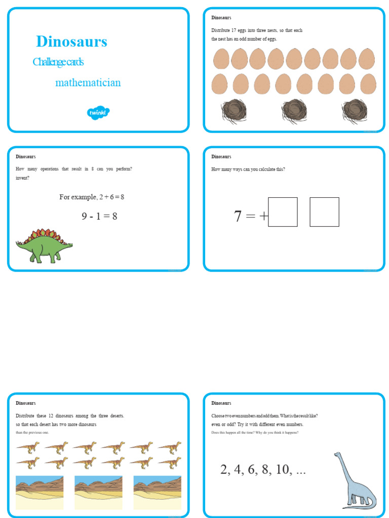 Math Challenge Cards 1st Cycle - The Dinosaurs.pdf | PDF | Mathematics ...
