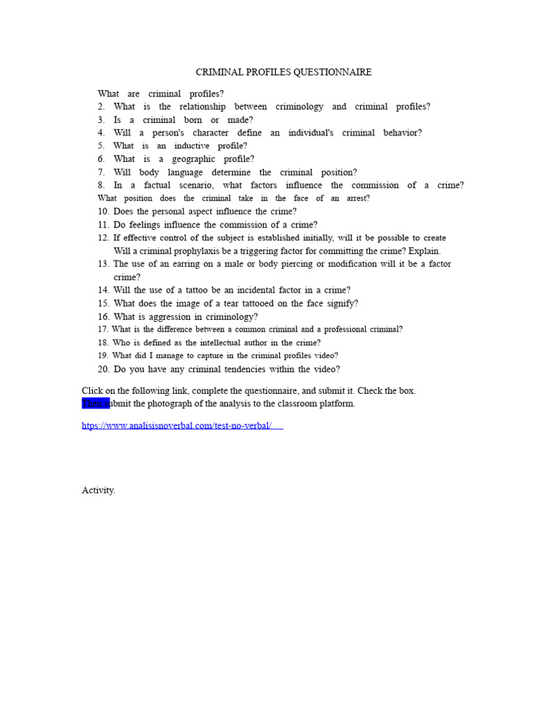 CRIMINAL PROFILES QUESTIONNAIRE | PDF
