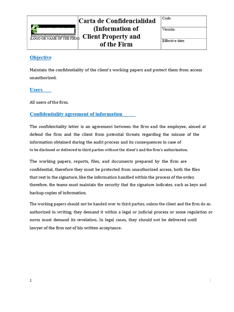 RAF02 Confidentiality Agreement of Client and Firm Property Information ...