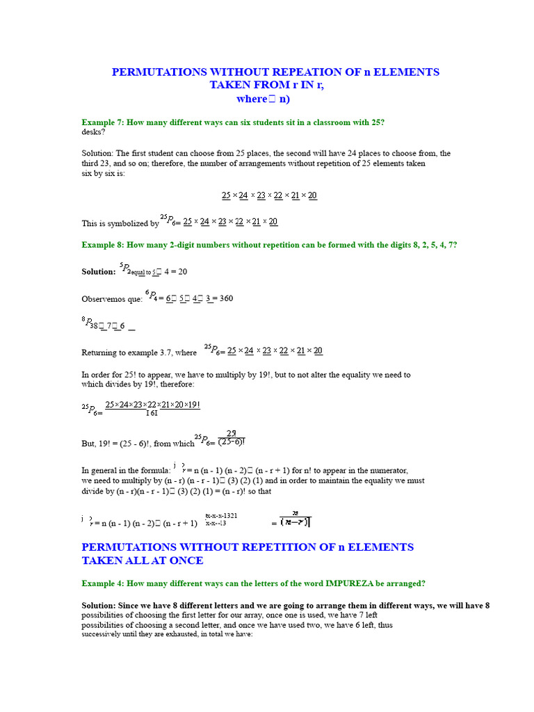 Permutations Without Repetition Explained | PDF | Permutation ...