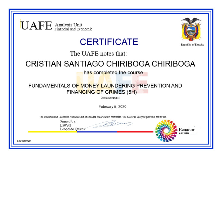 Money Laundering Prevention Certificate | PDF