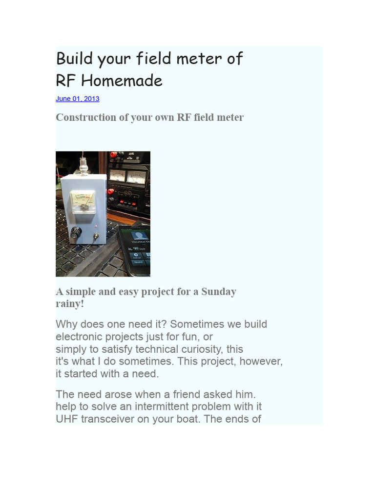 DIY RF Field Meter Construction Guide | PDF | Amplifier | Antenna (Radio)