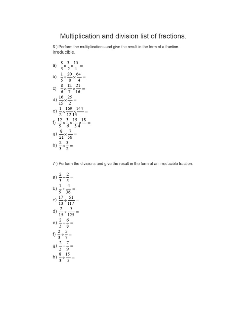 Exercises list fractions II.pdf | PDF | Numbers | Algebra