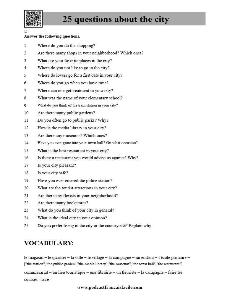 City Life: 25 Essential Questions | PDF