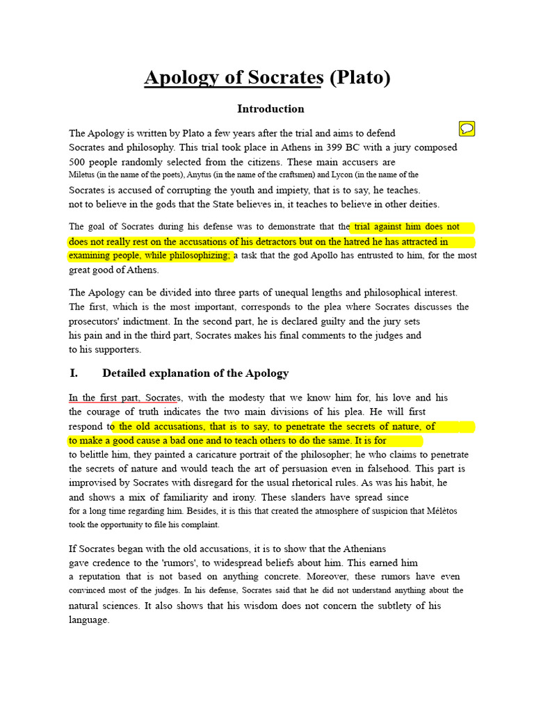 Socrates' Defense in Plato's Apology | PDF | Apology (Plato) | Socrates