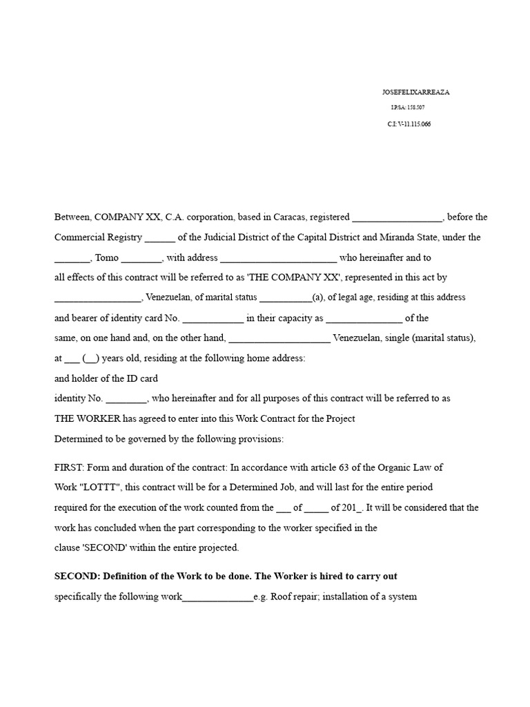 Employment Contract For A Specific Job | PDF | Salary | Identity Document