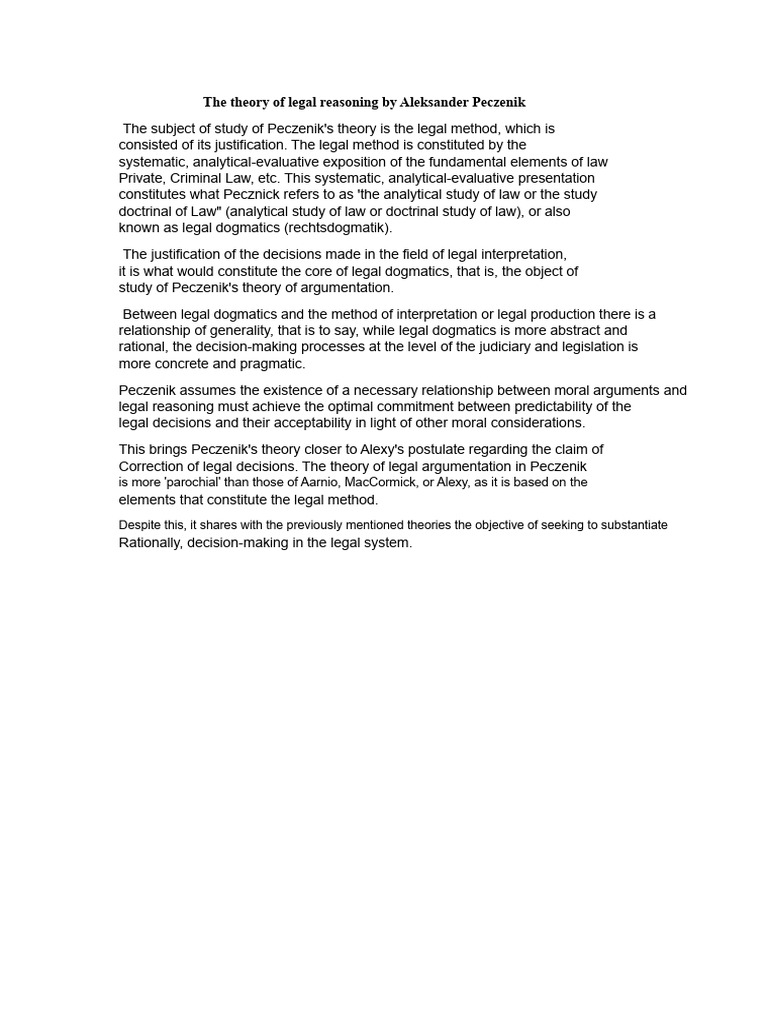 Peczenik's Legal Reasoning Theory Explained | PDF