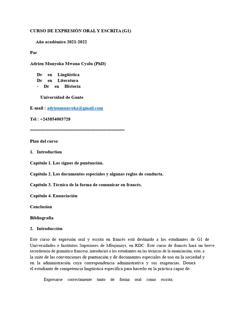 Curso de Expresión Oral y Escrita | PDF | Caso de carta | Puntuación