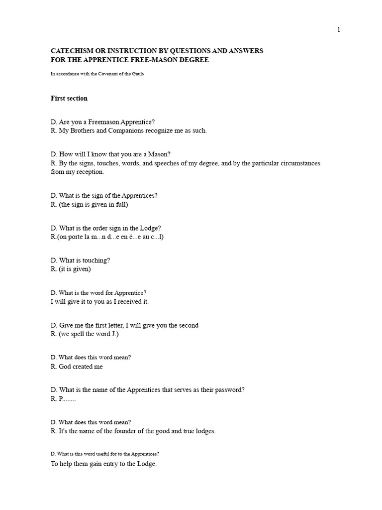 CATECHISM MAC... | PDF | Freemasonry | Masonic Lodge