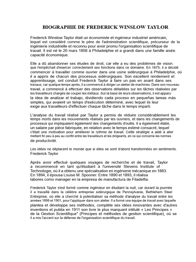 Biographie de Frederick Winslow Taylor | PDF | Économie | Business
