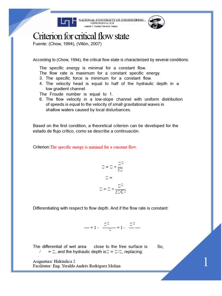 Critical Flow State Criteria in Hydraulics | PDF | Soft Matter ...