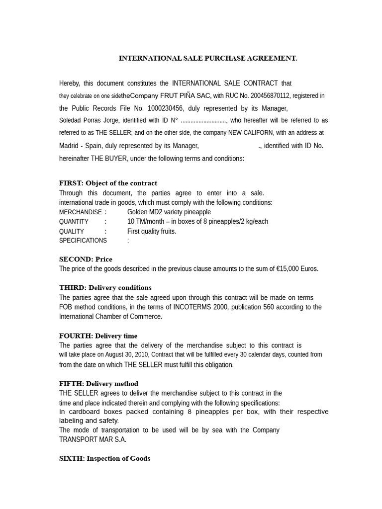 International Sale Purchase Agreement | PDF | Letter Of Credit | Business