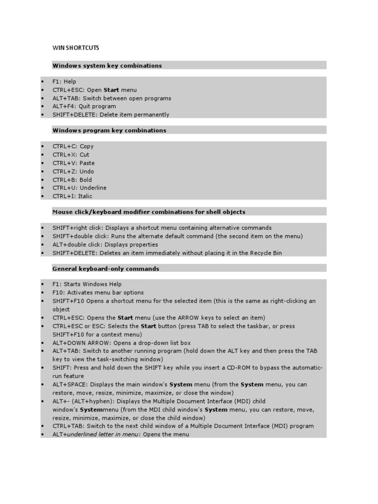 Win Shortcuts: Windows System Key Combinations | PDF | Teaching Methods ...
