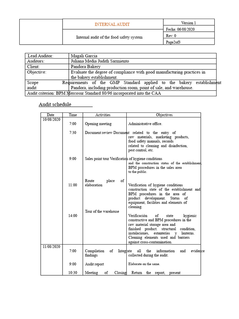 Food Safety Internal Audit Report | PDF | Audit | Food Safety