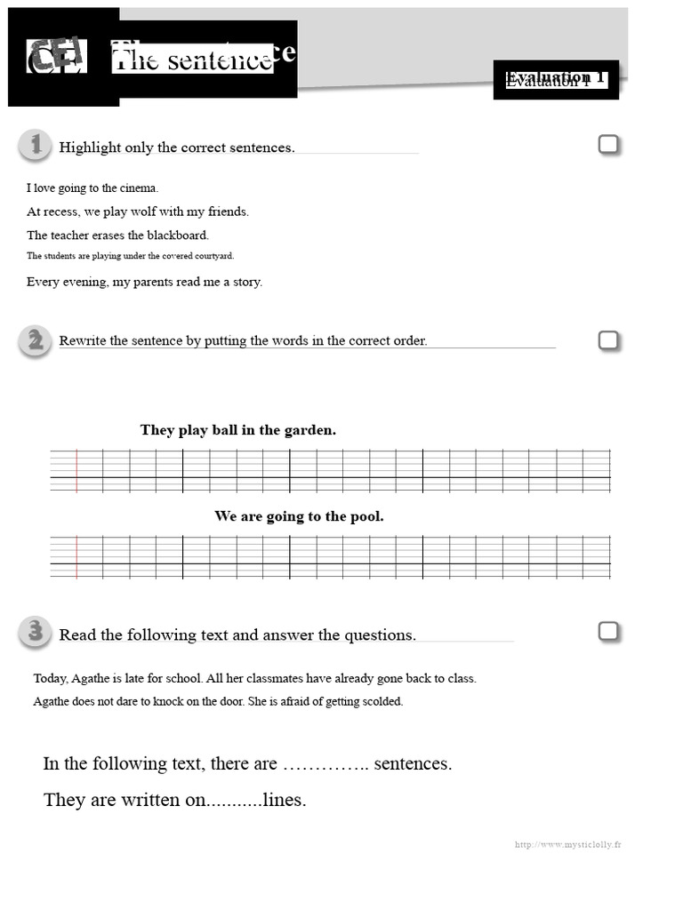 File-evaluations-grammar-CE1-CE2 | PDF | Pronoun | Subject (Grammar)