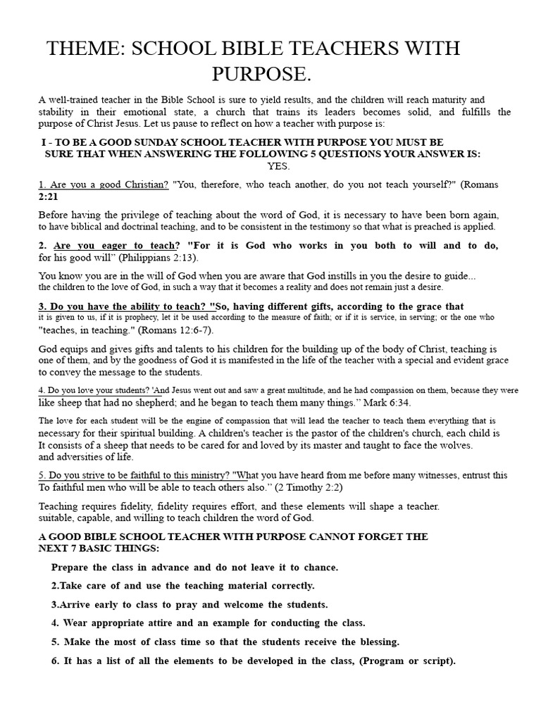 5 TIPS FOR A GOOD BIBLE SCHOOL TEACHER. | PDF | God | Born Again