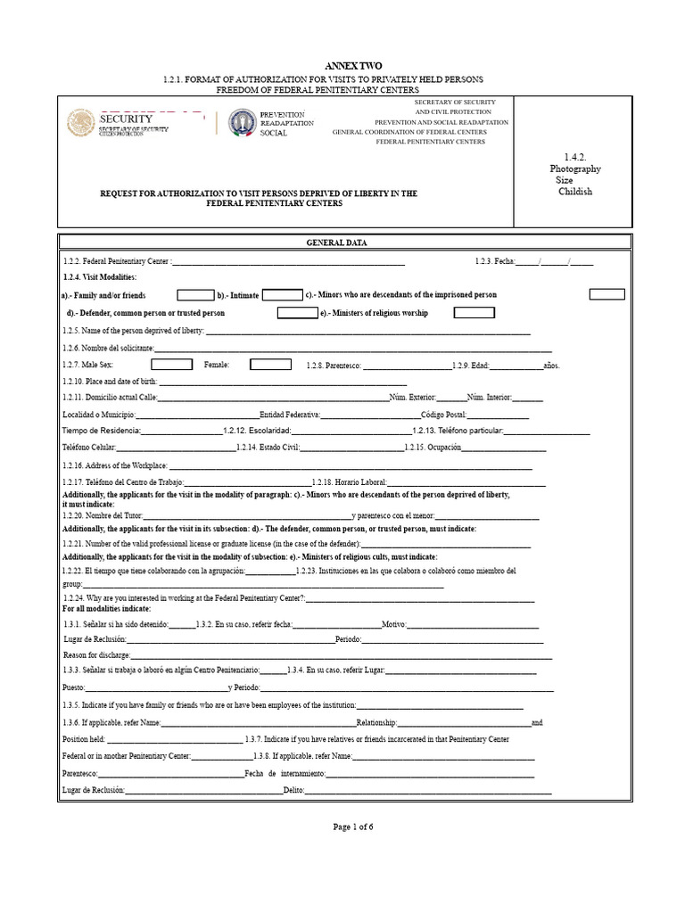 Visit Authorization Format for Federal Prisons | PDF | Identity ...