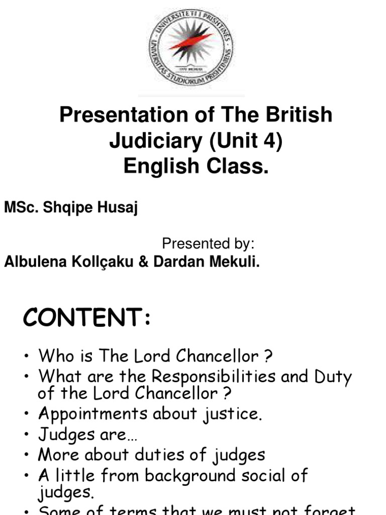 Presentation of The British Judiciary (Unit 4) | PDF | Judge | House Of ...