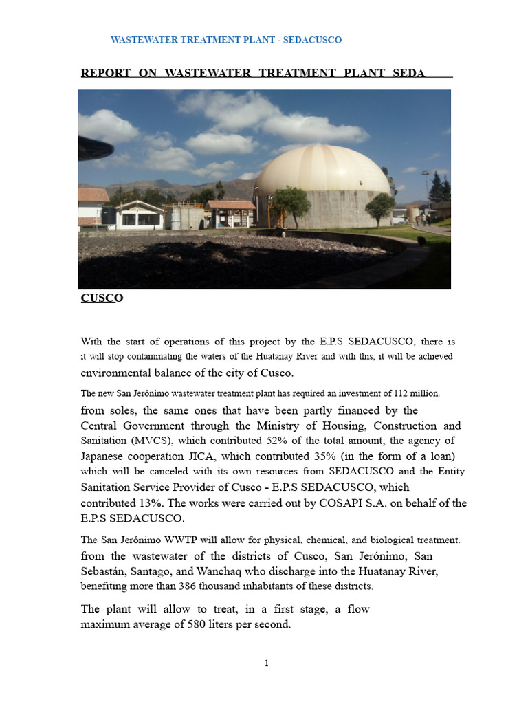 Report On The Wastewater Treatment Plant Seda Cusco | PDF | Sewage ...