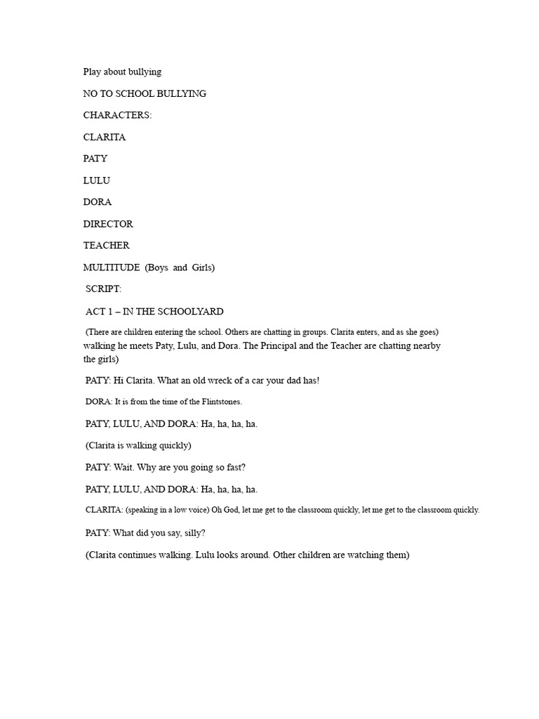 Anti-Bullying Play Script for Schools | PDF | Bullying