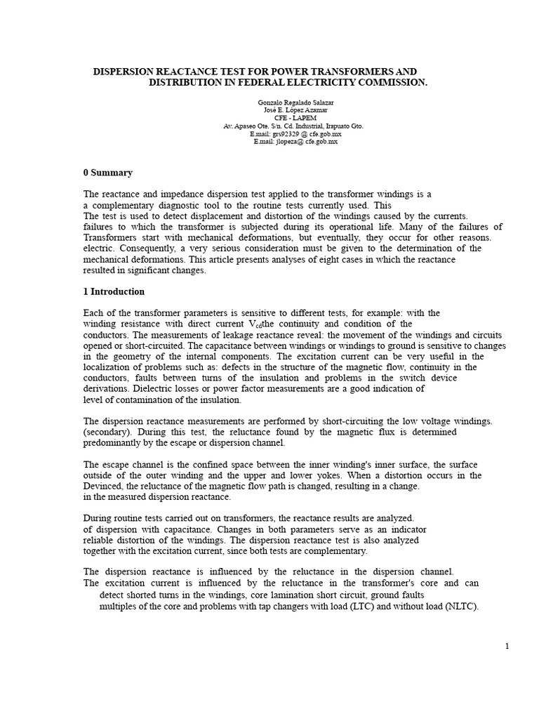 Dispersion Reactance Test on Transformers | PDF | Transformer ...