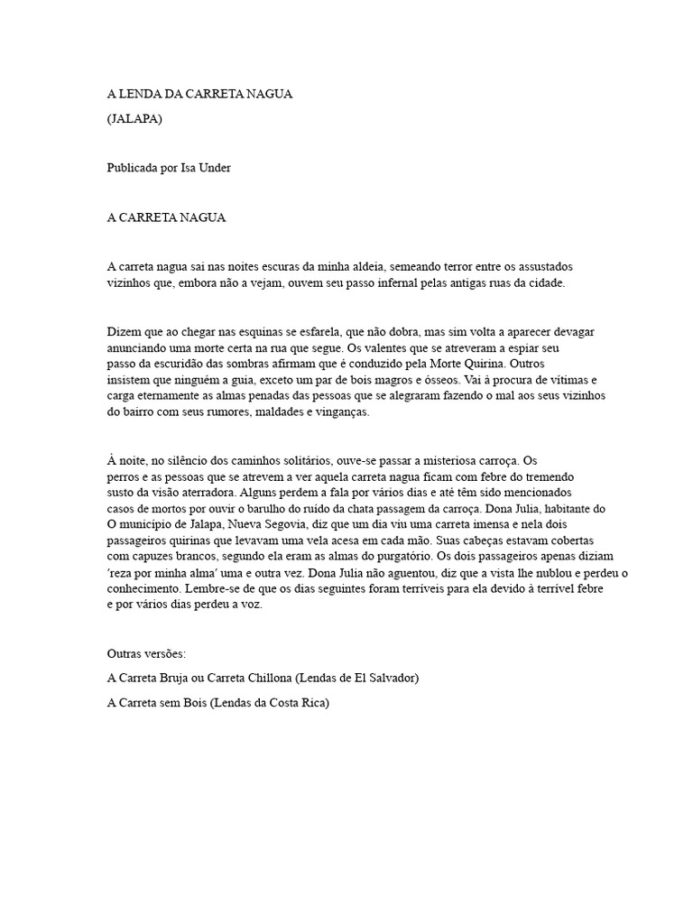 A Lenda da Carreta Nagua em Jalapa | PDF