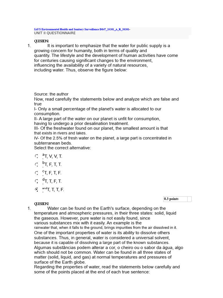 SAVS ENVIRONMENTAL HEALTH AND SANITARY SURVEILLANCE - QUESTIONNAIRE II ...