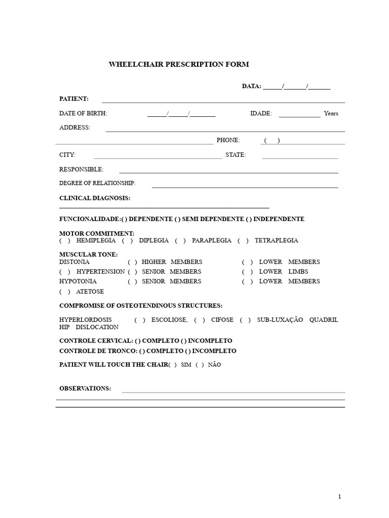 Wheelchair Prescription Form Template | PDF | Chair | Wheelchair