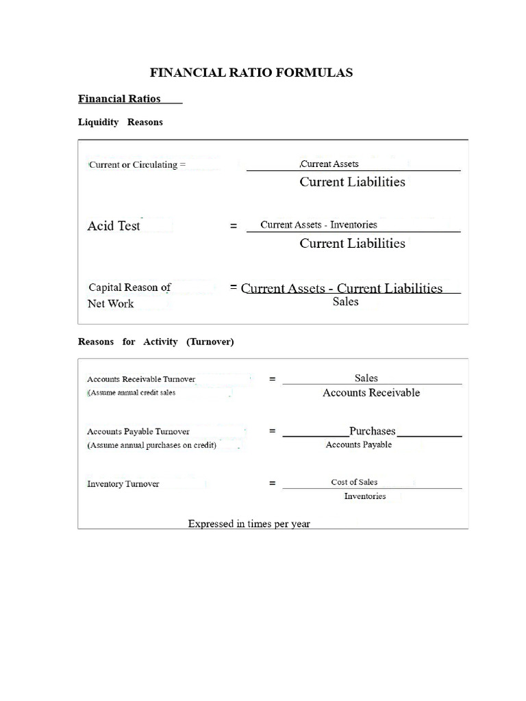 Financial Ratios Formulas | PDF