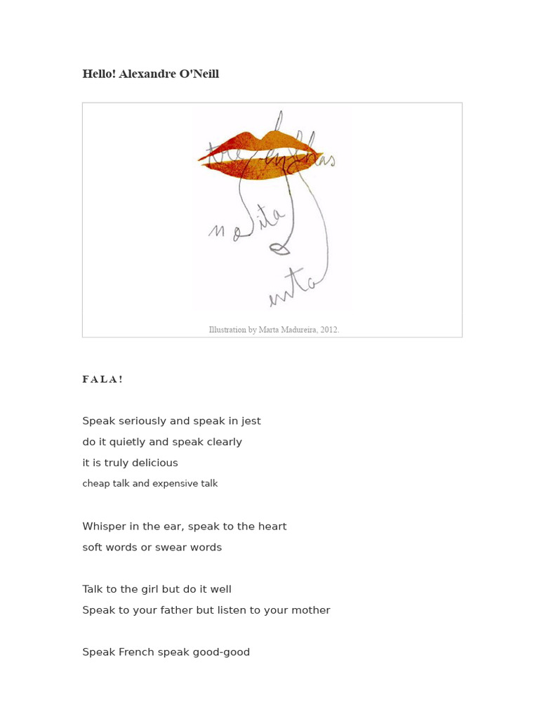 Poem Speak! by Alexandre O'Neill | PDF