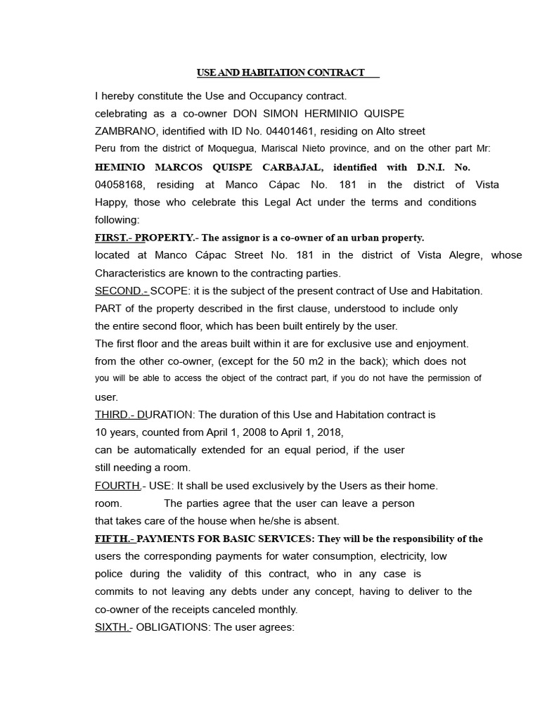 Use and Occupancy Contract Template | PDF | Legal Documents | Civil Law ...