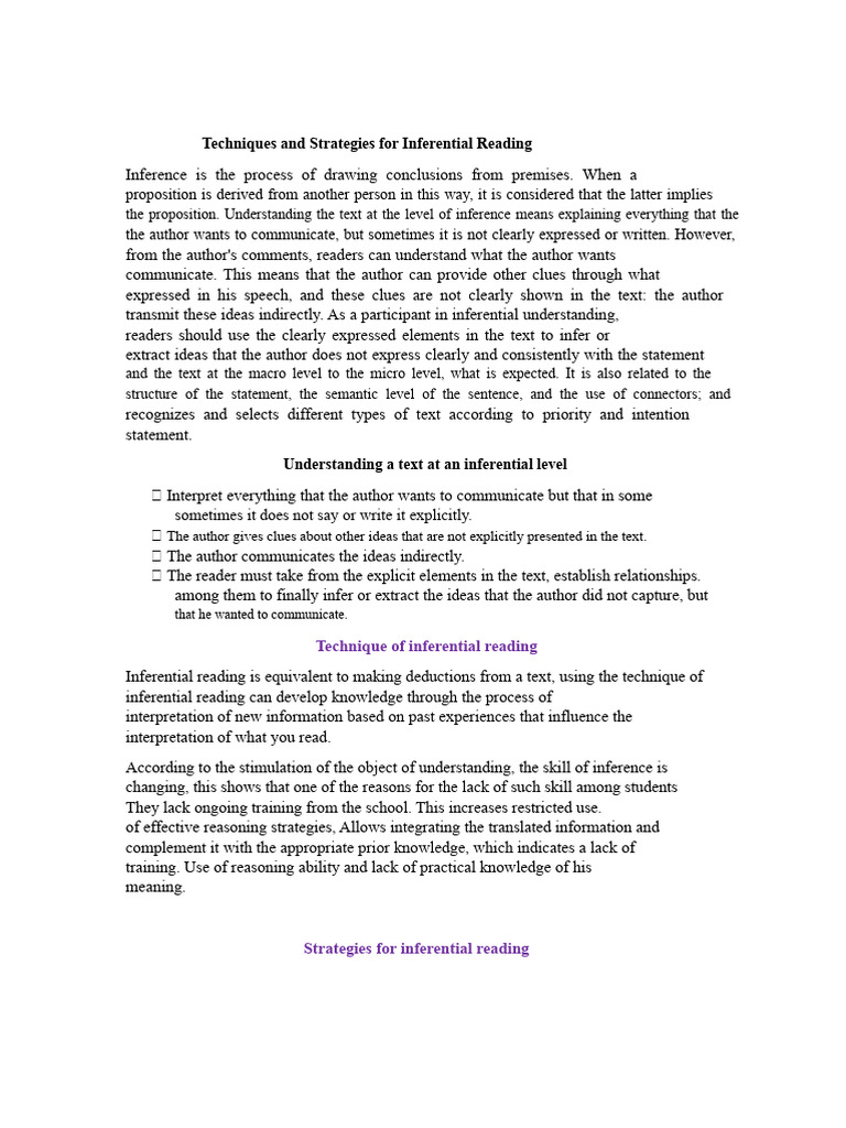 Techniques and Strategies For Inferential Reading | PDF | Inference ...