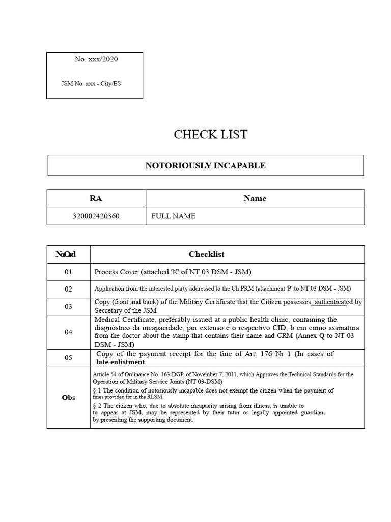 01-Request for Exemption for Notoriously Incapable - template | PDF