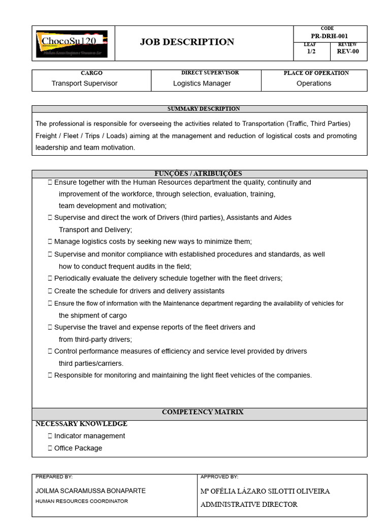 Transportation Supervisor | PDF | Logistics | Cargo